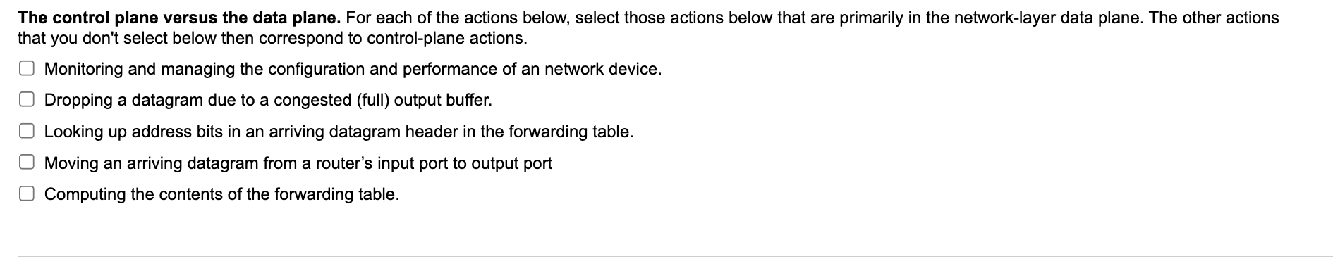 Solved The control plane versus the data plane. For each of | Chegg.com
