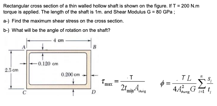 Solved Rectangular cross section of a thin walled hollow | Chegg.com Solved Rectangular cross section of a thin walled hollow | Chegg.com