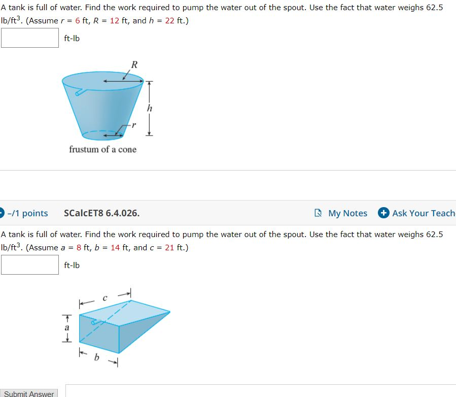 Solved A tank is full of water. Find the work required to | Chegg.com