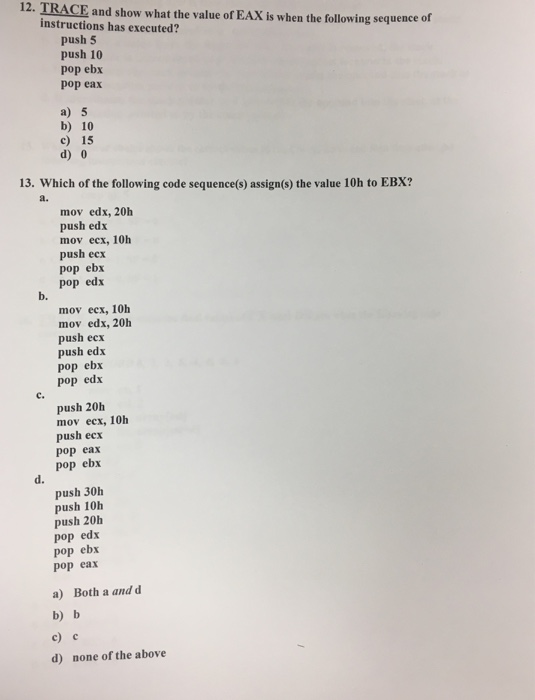 Solved 12. TRACE and show what the value of EAX is when the | Chegg.com