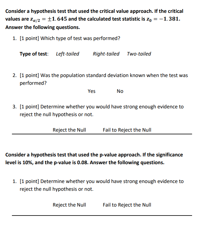 Solved Consider a hypothesis test that used the critical | Chegg.com