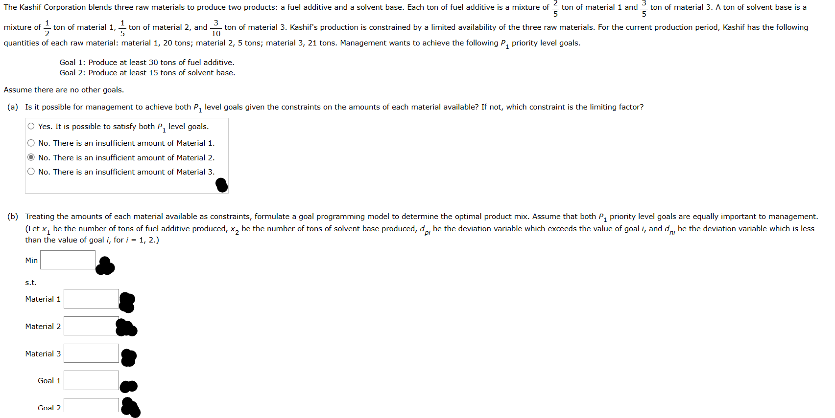 quantities of each raw material: material 1, 20 tons; | Chegg.com