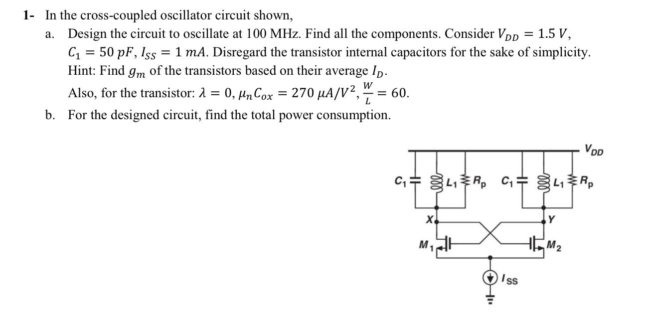 1- In the cross-coupled oscillator circuit shown, a. | Chegg.com
