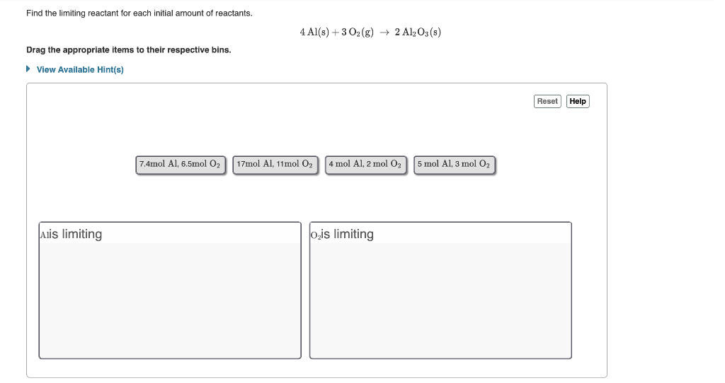 Solved Find the limiting reactant for each initial amount of | Chegg.com