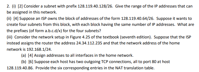 Solved 2. (i) [2] Consider a subnet with prefix | Chegg.com