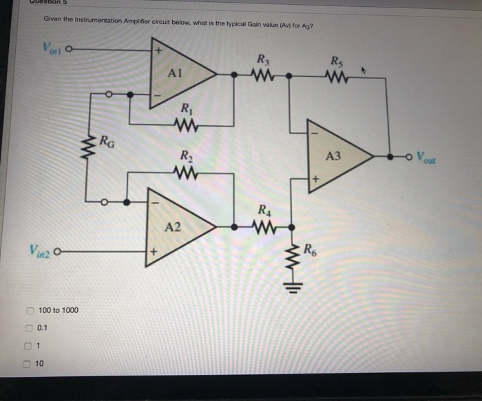 Solved Question 5 Given the Instrumentation Amplifier | Chegg.com