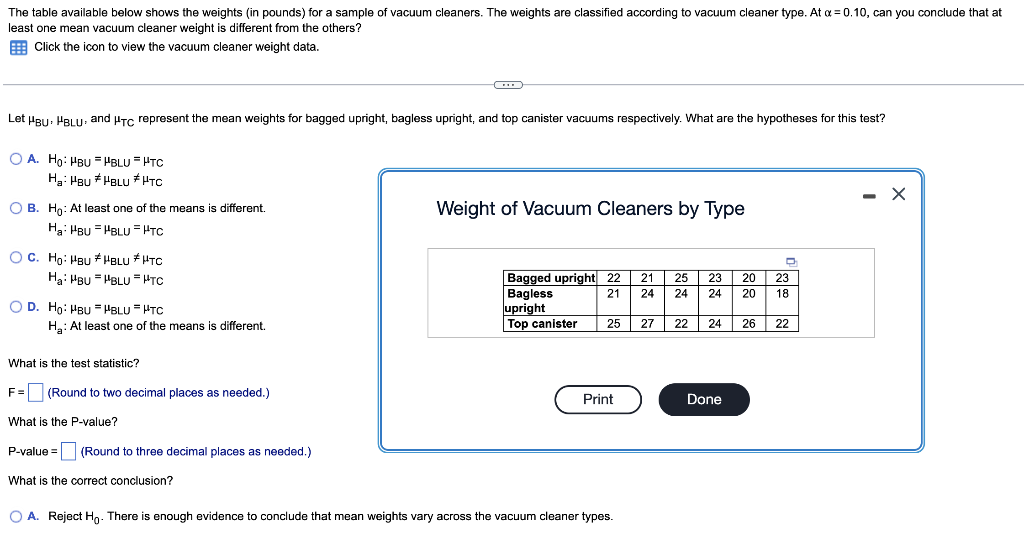 Solved The table available below shows the weights (in | Chegg.com