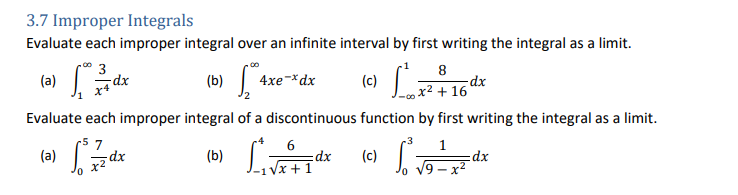 Solved 3 7 Improper Integrals Evaluate Each Improper Chegg