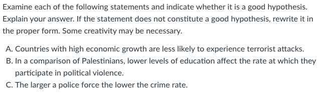 Solved Examine each of the following statements and indicate | Chegg.com