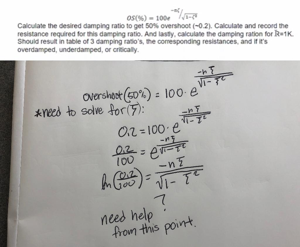 Solved OS(%) = 100e Calculate the desired damping ratio to | Chegg.com