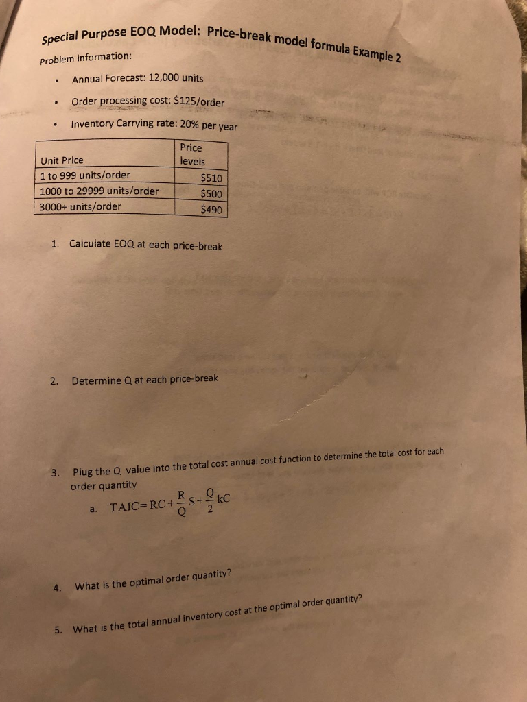 Solved Price-break model formula Example 2 special Purpose | Chegg.com