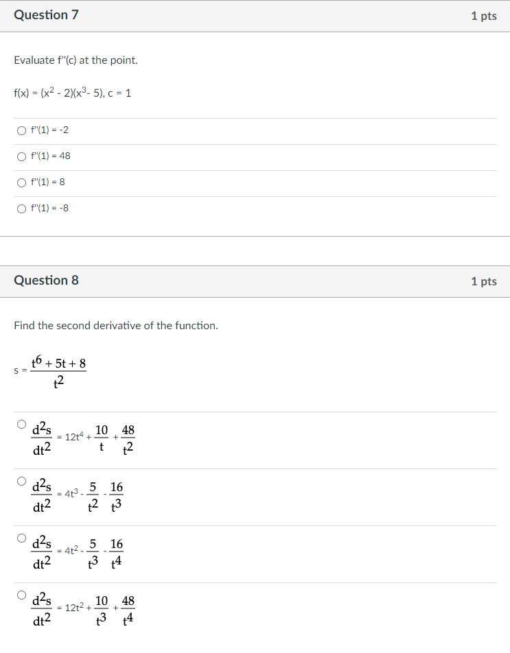 Solved Evaluate f"(c) at the point. f(x)=(x2−2)(x3−5),c=1 | Chegg.com