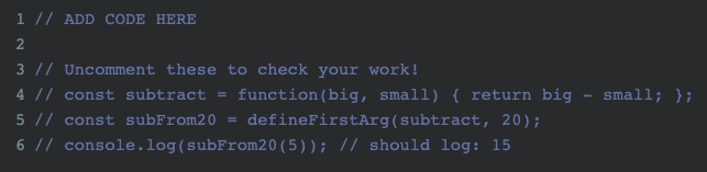 Solved Javascript replit Create a function defineFirstArg | Chegg.com