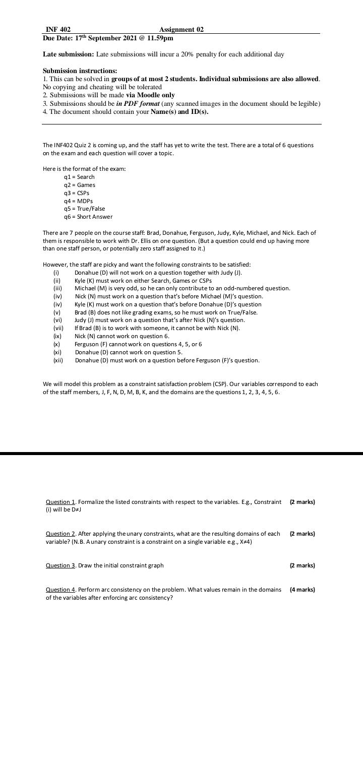 INF 402 Assignment 02 Due Date: 17th September 2021 @ | Chegg.com