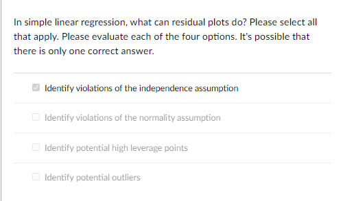 Solved In simple linear regression, what can residual plots | Chegg.com