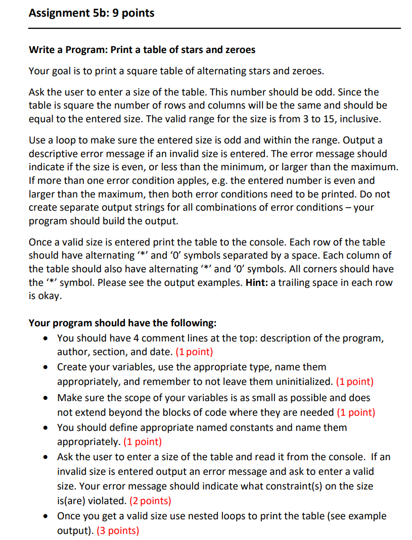 Solved Assignment 5b: 9 points Write a Program: Print a | Chegg.com