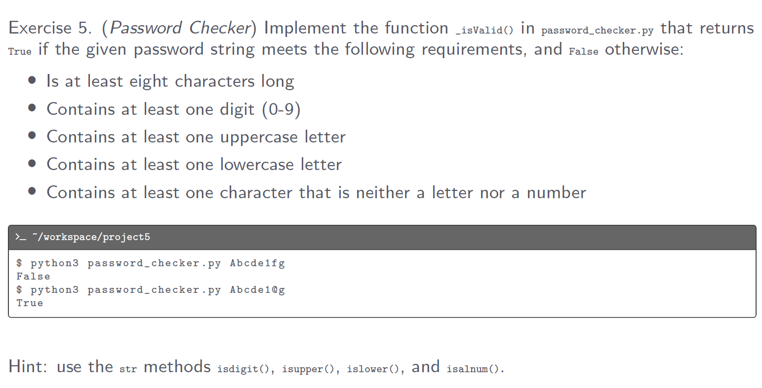 Solved Exercise 5. (Password Checker) Implement the function | Chegg.com