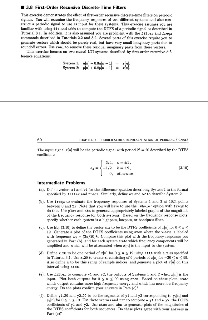 Solved 3.8 First-Order Recursive Discrete-Time Filters This | Chegg.com
