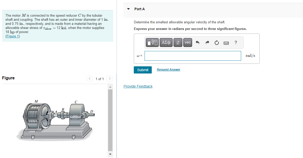 Solved The motor M is connected to the speed reducer C by | Chegg.com