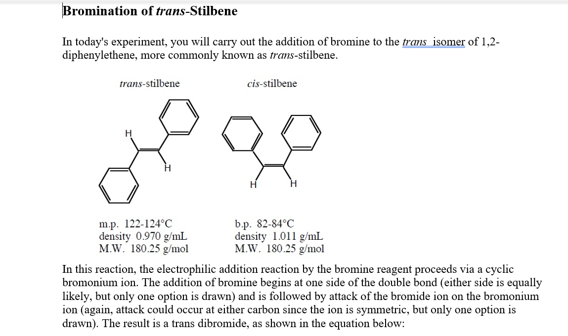 Solved Bromination of trans-Stilbene In today's experiment, | Chegg.com
