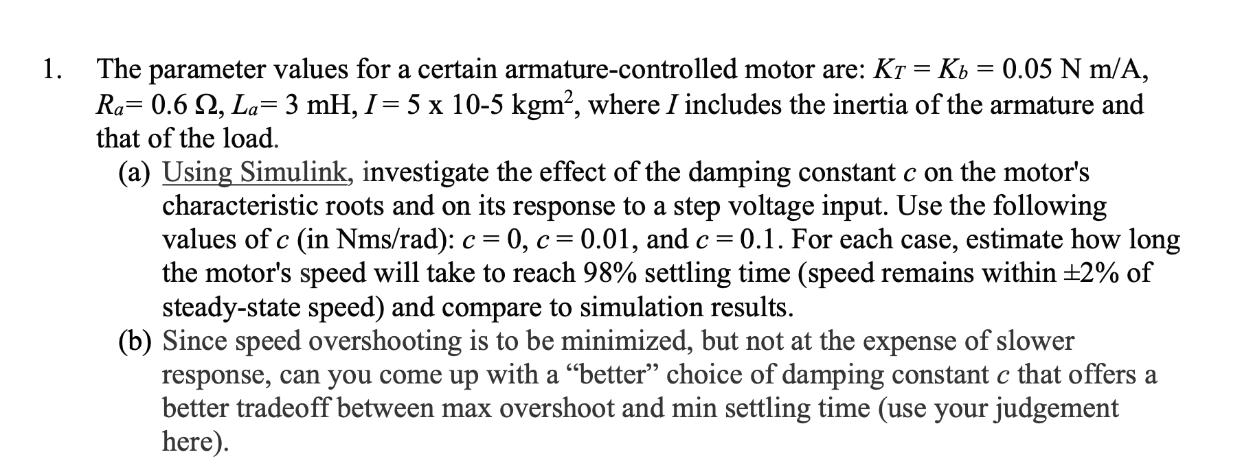 1. The parameter values for a certain | Chegg.com