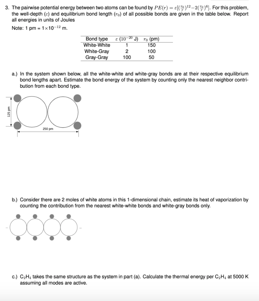 Solved 3. The pairwise potential energy between two atoms | Chegg.com