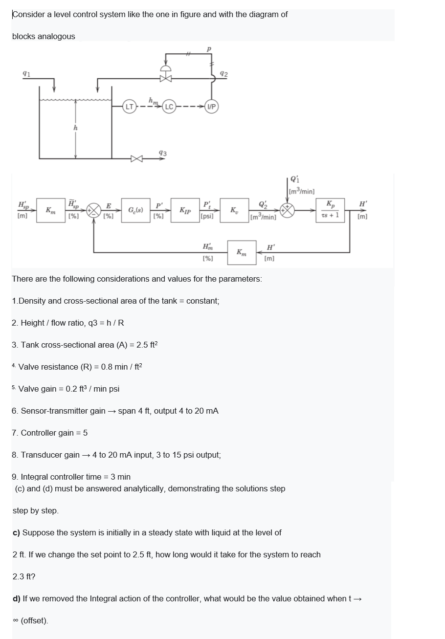 Solved 1. Consider a level control system like the one in | Chegg.com