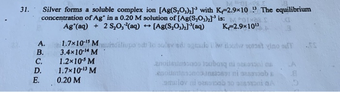 Solved Silver forms a soluble complex ion [Ag(S2O3)2]-3 with | Chegg.com
