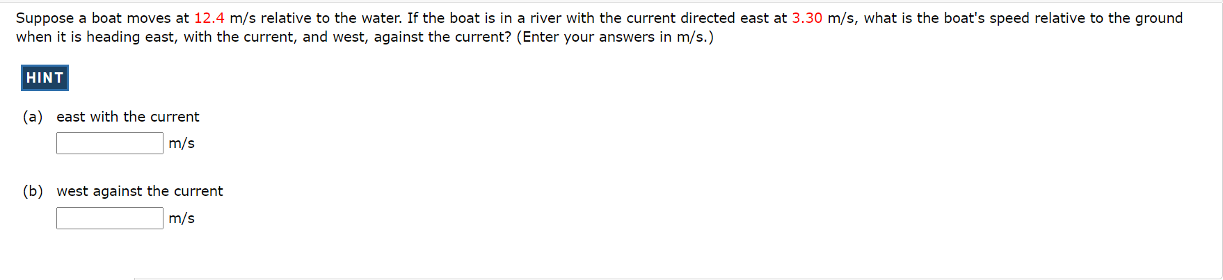 Solved Suppose A Boat Moves At 12 4 M S Relative To The