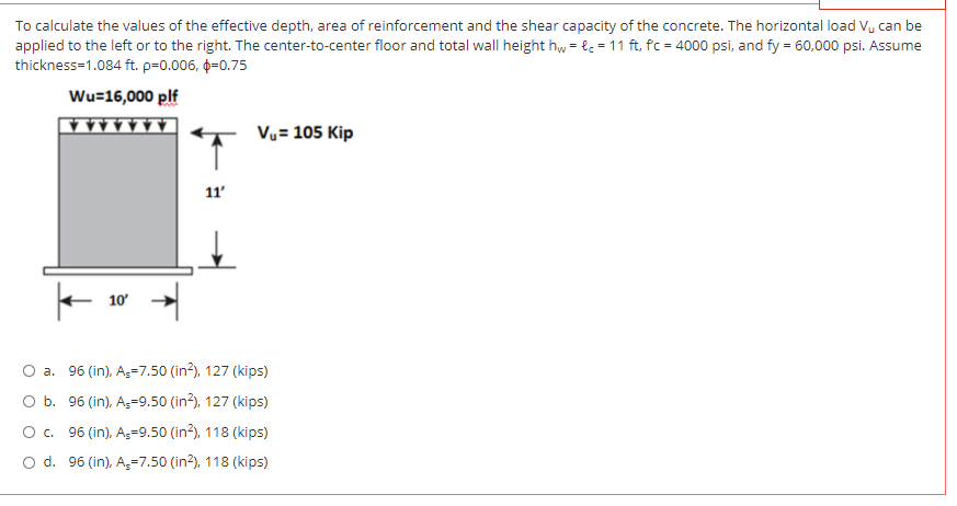 To calculate the values of the effective depth, area | Chegg.com