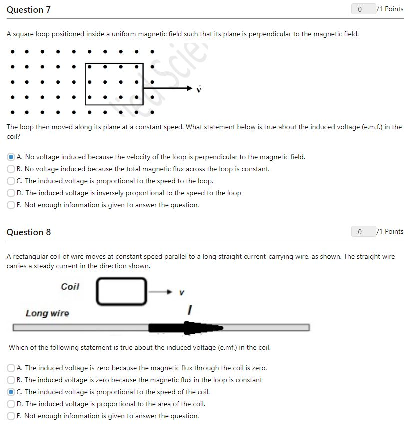 Solved Question 7 0 /1 Points A square loop positioned | Chegg.com