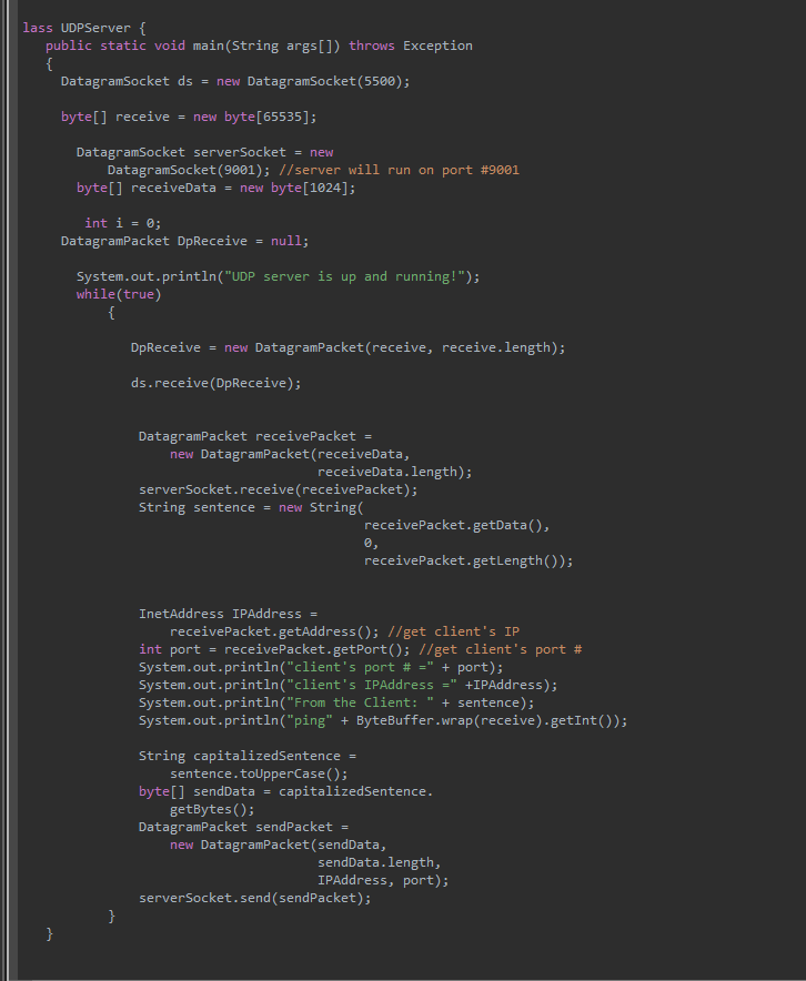 Solved class UDPClient { public static void main(String | Chegg.com