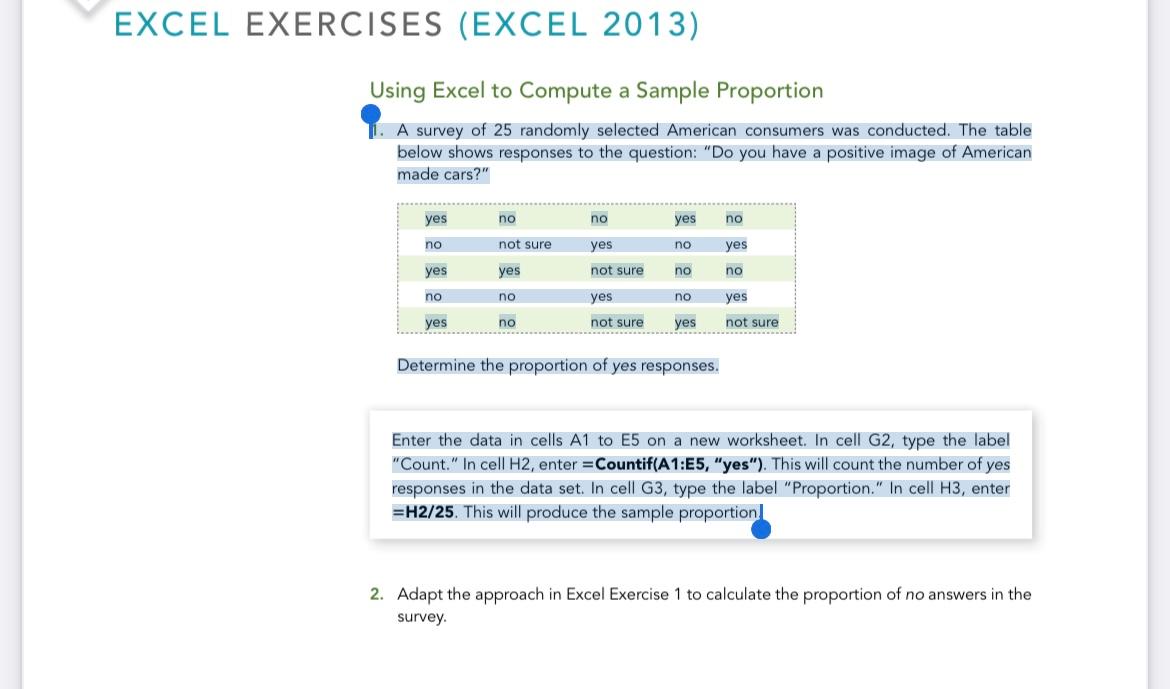 Solved EXCEL EXERCISES (EXCEL 2013) Using Excel to Compute a | Chegg.com