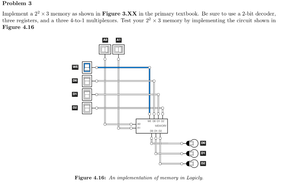 Solved Problem 3 Implement a 22 x 3 memory as shown in | Chegg.com