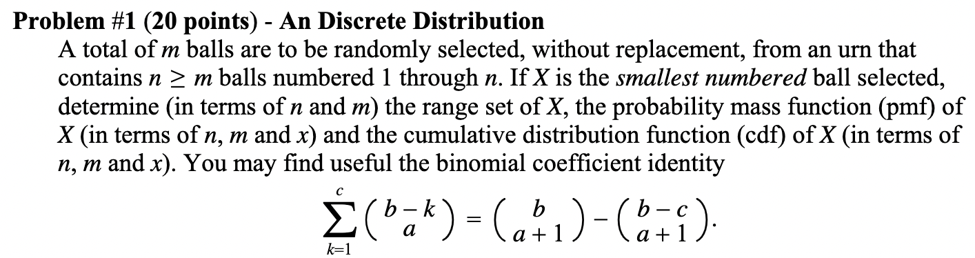 Solved Problem \#1 (20 points) - An Discrete Distribution A | Chegg.com