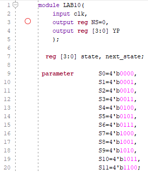 Solved 1 2, 3 O module LAB10 input clk, output reg NS=0, | Chegg.com