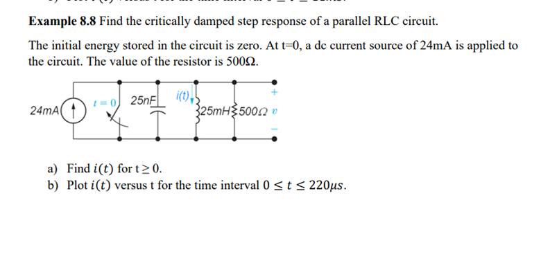 Solved Example 8.8 Find the critically damped step response | Chegg.com
