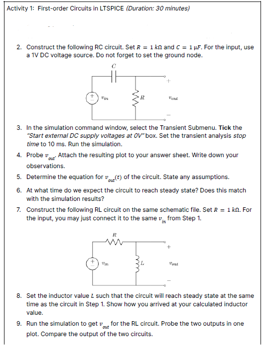 Solved Activity 1: First-order Circuits in LTSPICE | Chegg.com