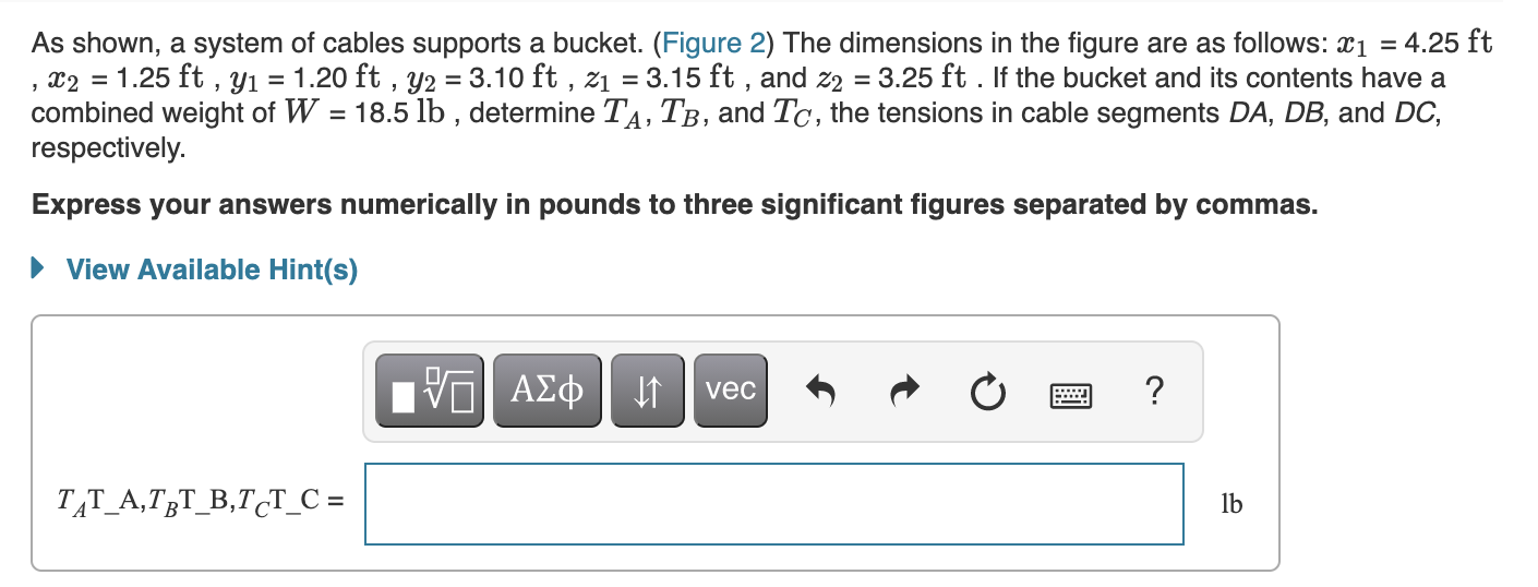 Solved , X 2 = As shown, a system of cables supports a | Chegg.com