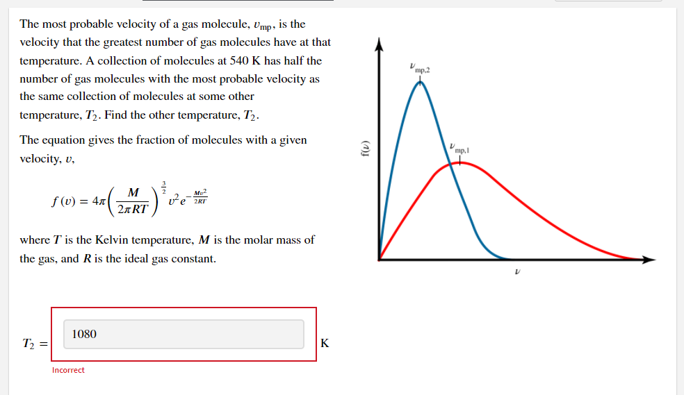Solved mp2 The most probable velocity of a gas molecule, | Chegg.com