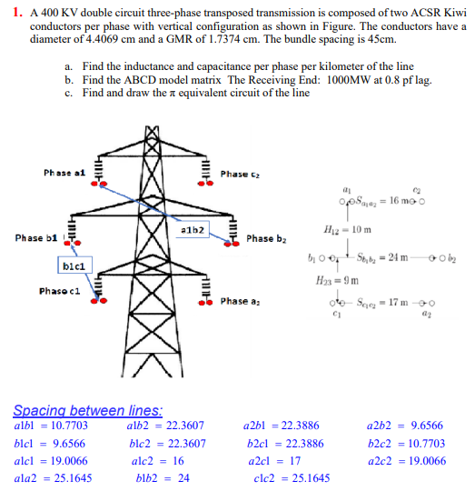 Solved 1. A 400 KV double circuit three-phase transposed | Chegg.com