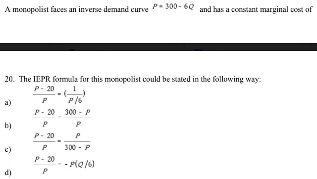 Solved P- 300- 60 and has a constant marginal cost of A | Chegg.com