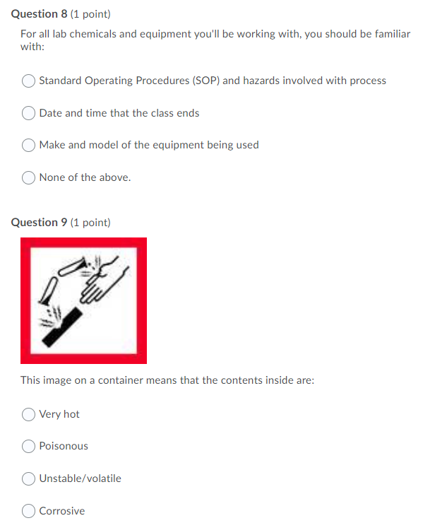 Solved Question 8 (1 point) For all lab chemicals and | Chegg.com