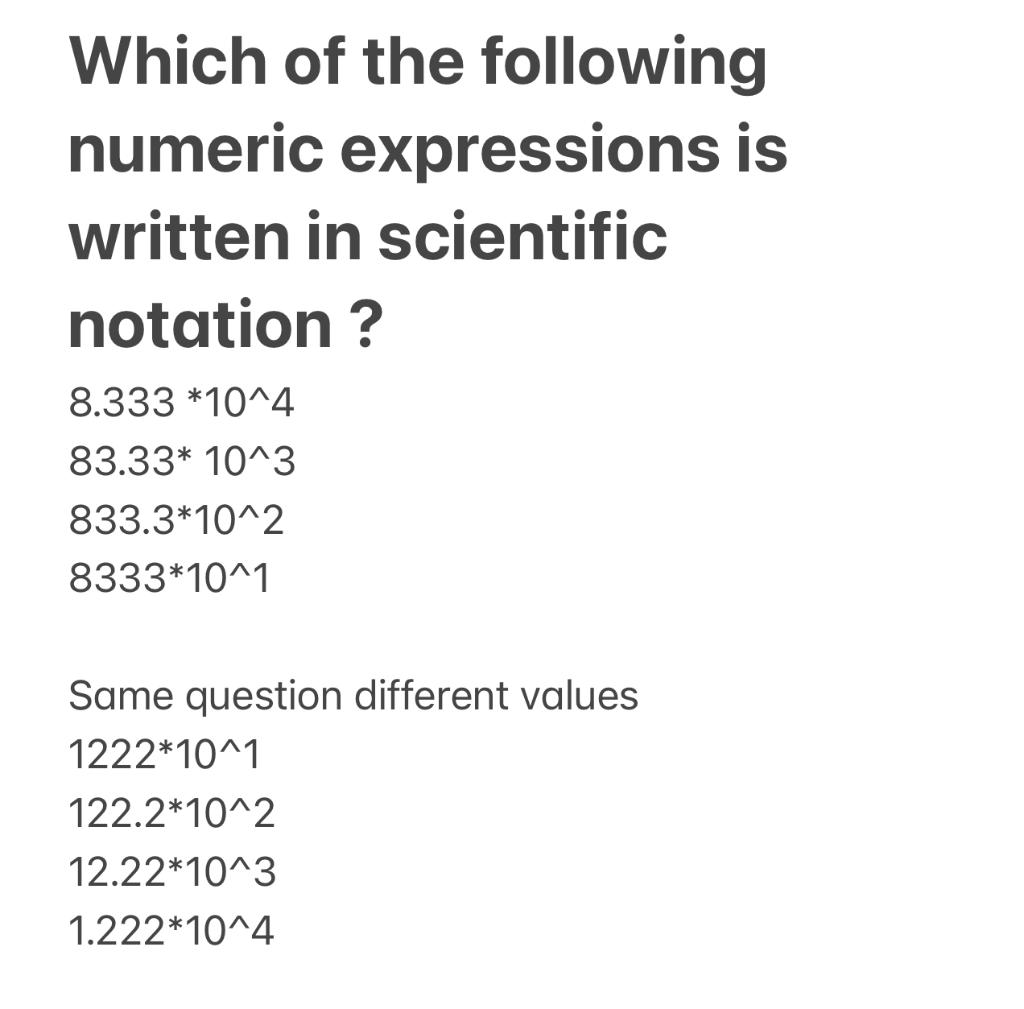 Solved Which Of The Following Numeric Expressions Is Written 