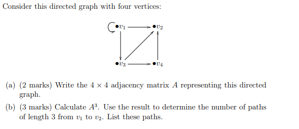 Solved Consider this directed graph with four vertices: U3 - | Chegg.com