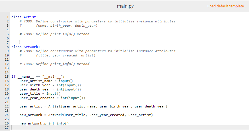 Solved 9.15 LAB: Artwork label (classes/constructors) Define | Chegg.com