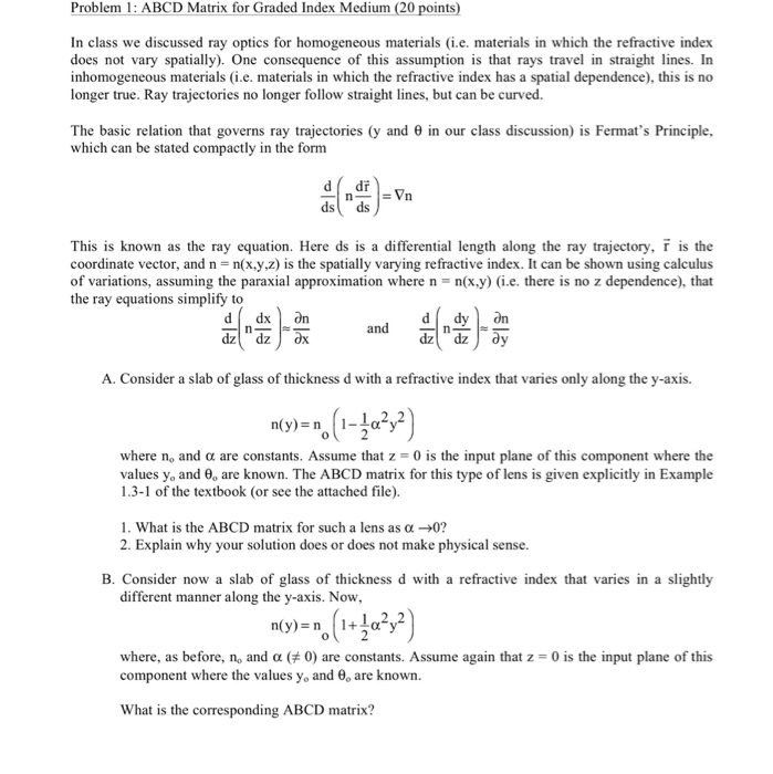 Problem: ABCD Matrix for Graded Index Medium (20 | Chegg.com