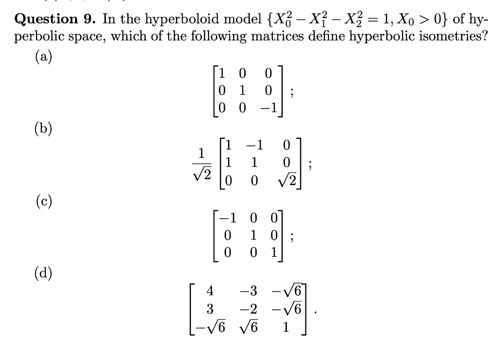 Solved Question 9. In the hyperboloid model | Chegg.com