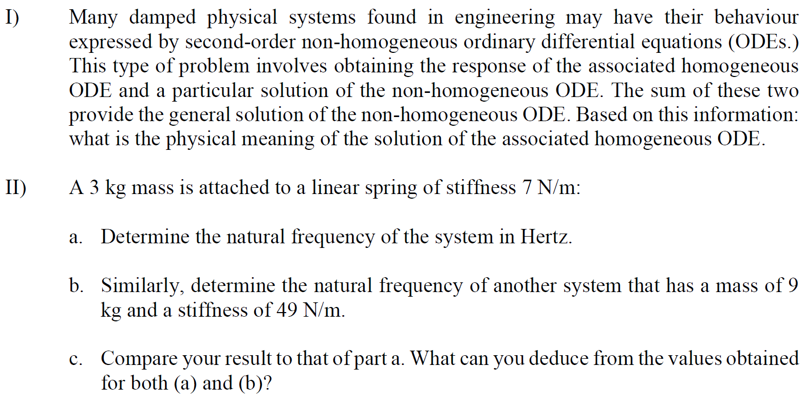 Solved I) ﻿Many damped physical systems found in engineering | Chegg.com