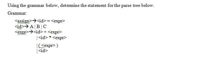 Solved Using the grammar below, determine the statement for | Chegg.com